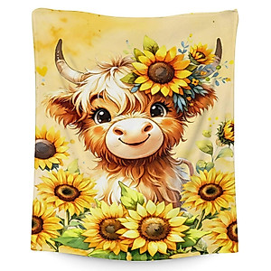 BEOIIBIRD Highland Cow Blanket for Kids - 30x40 Inches Cute Farm Animal Throw Blanket Gifts - Yellow Lightweight Cozy Blankets for Sofa, Lap & Office