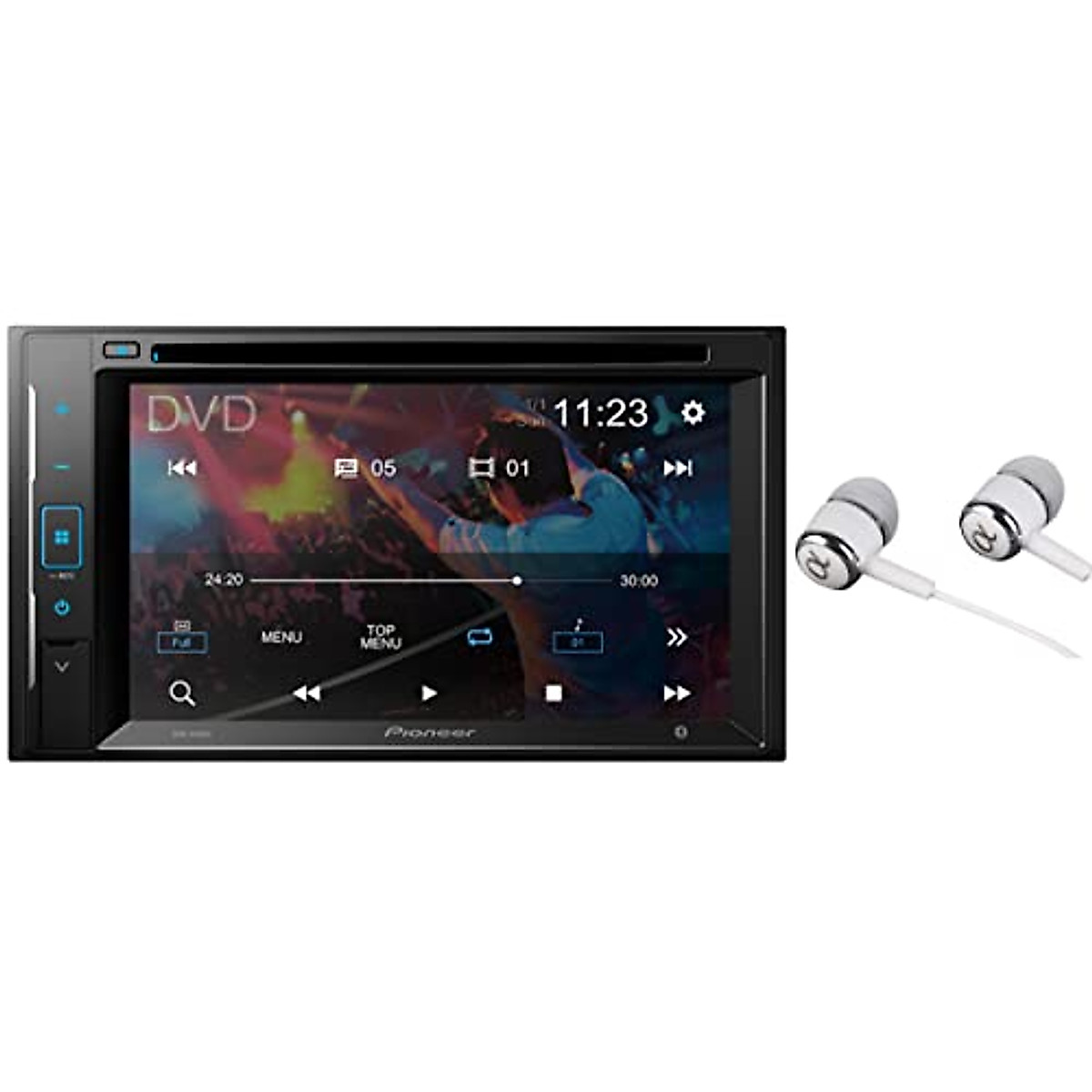 Pioneer in-Dash Double Din WVGA Display Built-in Bluetooth Multimedia DVD CD MP3 USB AM/FM Touchscreen Dual Phone Connection Car Stereo Receiver/Free Alphasonik Earbuds