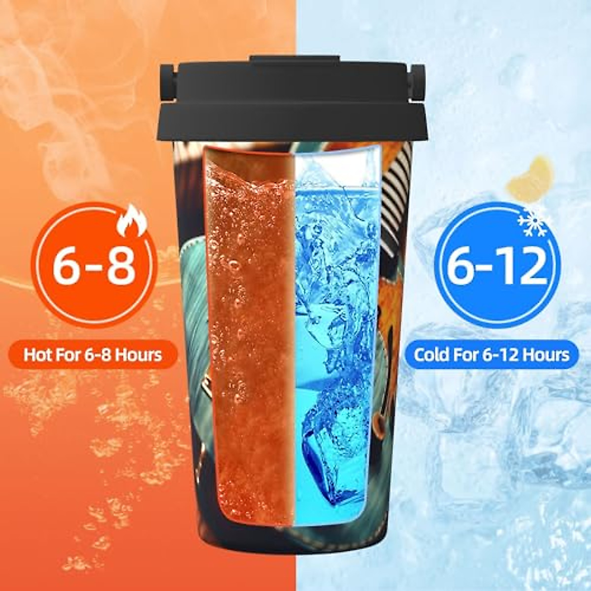WANGZHAO Musical Guitar patterns Print Double Wall Stainless Steel Vacuum Insulated Tumbler Cup Home Thermal Cup