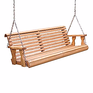 Amish Casual Heavy Duty 800 Lb Roll Back Treated Porch Swing with Hanging Chains (5 Foot, Cedar Stain)
