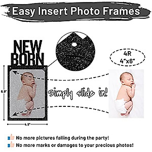 PartyHooman 1st Birthday Photo Banner for Baby from Newborn to 12 Months, First Birthday Decorations Girl Monthly Milestones Garland | First Birthday Photo Banner Pre-strung with Frame (Black)