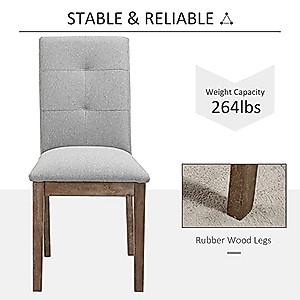 HOMCOM Linen High Back Dining Chairs Set of 2, with Armless Design and Tufted Fabric Cushion, Grey