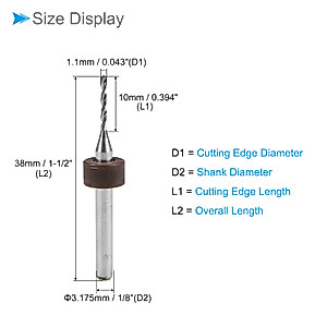 CoCud Micro PCB Drill Bits, 1/8" Shank 1.1mm Cutting Edge, Tungsten Carbide Print Circuit Board Drill Bit - (Applications: for CNC Drilling Engraving Machine), 10-Pieces