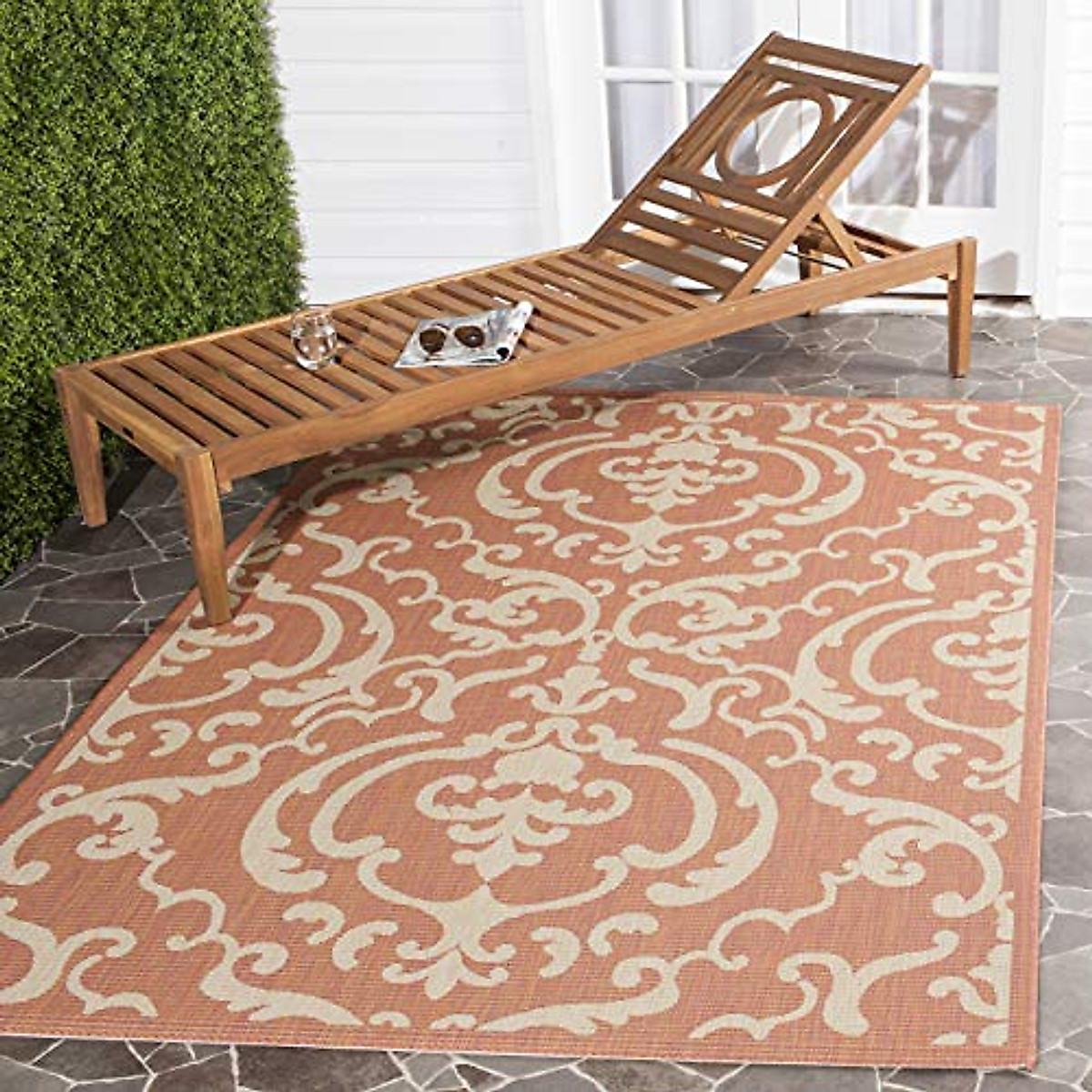 SAFAVIEH Courtyard Collection 8' x 11' Terracotta / Natural CY2663 Indoor/ Outdoor Waterproof Easy-Cleaning Patio Backyard Mudroom Area-Rug