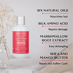 Kerotin Leave-in Conditioner - Curl and Wavy Hair - Detangler, Moisturizing and Anti-Frizz, Approved Cream with Argan Oil | Free of Sulfate and Artificial Fragrances.