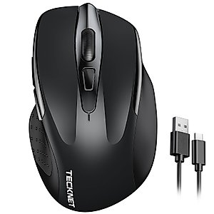 TECKNET Wireless Mouse Rechargeable, 2.4G Silent Mouse, Quiet Click, 6 Adjustable 4800 DPI, Cordless Computer Mouse, Ergonomic Mouse for Laptop, 6 Buttons USB Mouse for Chromebook, Ergo Grip - Black