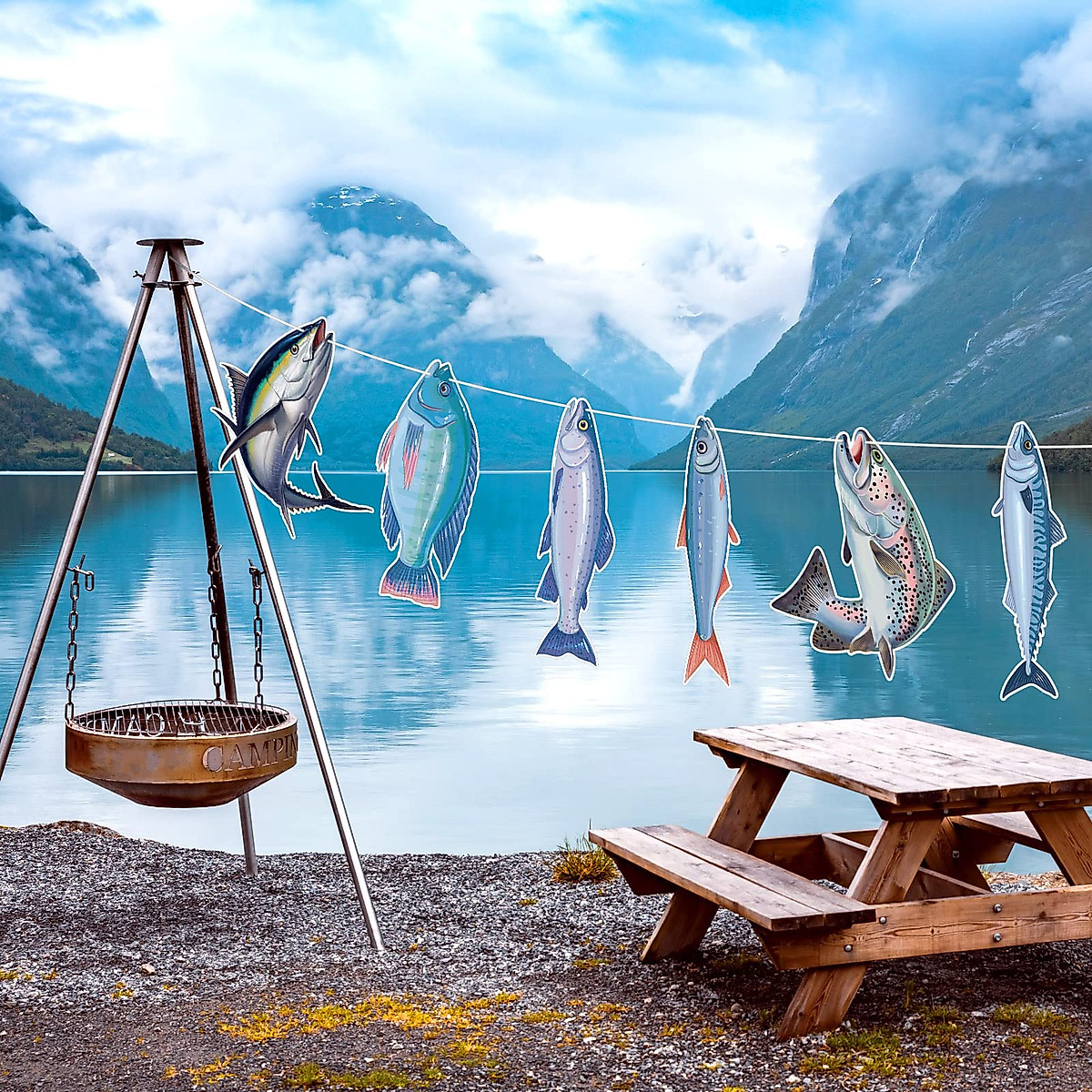 2 Line Fish Party Decorations Gone Fishing String Hanging Banner for Fish Birthday Decorations Retirement Party Decorations Fish Birthday Party Supplies Outdoor Salt Water Barbecue Party Decoration