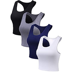 Boao 4 Pieces Basic Crop Tank Tops Sleeveless Racerback Crop Top for Women(Black, White, Dark Grey, Navy Blue,Small)