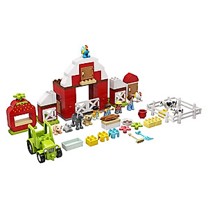 LEGO DUPLO Town Barn, Tractor & Farm Animal Care 10952 Playset with People Figures and Cute Pony, Pig, Dog, Sheep, Cow, Calf, Rooster and Chicken Toys; Great Learning Toy, New 2021 (97 Pieces)