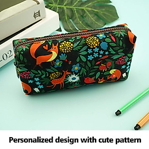 LParkin Woodland Animals Fox Canvas Pencil Case Fabric Zipper Pouch Gift For Friends Red Fox Zipper Pouch Gadget Bag Make Up Case Cosmetic Bag Stationary Kawaii Box