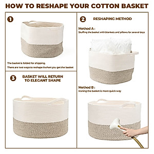 Vazpalas Extra Large Storage Basket-83L Rope Blanket Basket in Living Room, Jumbo Laundry Basket Baby Toy Basket with Large Handles, Bedroom Pillow Basket Clothes Laundry Hamper, 21.8" x 21.8" x 13.8"