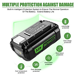 Bakipante 2Pack 40V 6.5Ah Battery Replacement for Ryobi 40V Lithium Battery OP4040 OP4050A OP4060 OP4015 OP4026 OP4030 Compatible with Ryobi 40 Volt Cordless Power Tools