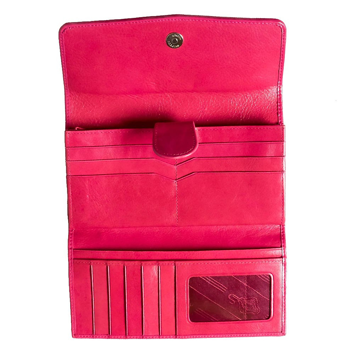 Genuine Stingray Skin Exotic Leather Zip Clutch Purse Long Snap Wallet Organizer (Hot Pink)