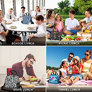 Roftidzo Lunch Bag for Boys Girls Men Women, Reusable Insulated Tote for Picnic Camping Office Work, Adjustable Shoulder Strap, 10x6x8 Inches