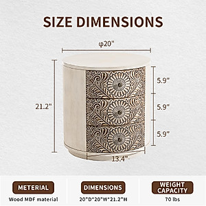COSIEST 3 Drawer Chest of Drawers, 20 inch MDF Round Storage Cabinet, Retro Whitewash Finish Nightstand, Wood Bedside Table with Drawers for Bedroom Living Room,Light Gray