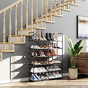 starogegc 6 Tiers Plastic Shoe Rack for Closet, Shoe Storage Organizer for 24-28 Pairs of Shoes, Shoe Shelf for Entryway Bedroom, 45.3x8.5x31 Inches (Black)