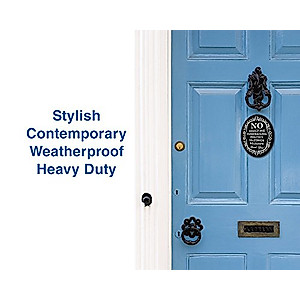 Signs Authority No Soliciting Signs for Home | 6"x 4.75" Dibond Aluminum | Sturdy and Durable Metal | Easy Installation | Laser Cut Oval Sign for Front Door of House | Private Property Signage (Black)