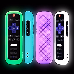 GMXT Remote Cover for Roku TV Remote Control, Battery Cover for TCL Hisense Roku TV Steaming Stick 4k 4K+ Roku Voice Remote, Universal Silicone Sleeve Case with Glow in The Dark (White)