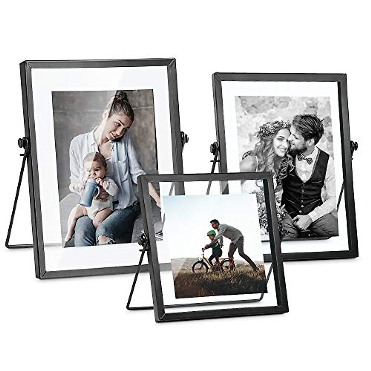 ZONYEO Set of 3 Glass Picture Frame, Collection Simple Metal Floating Frame with Glass Cover Includes 4x4, 4X 6, 5x7