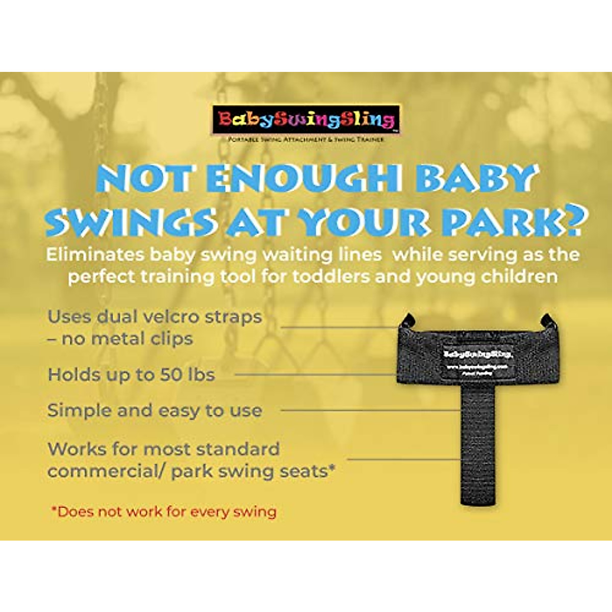 BabySwingSling – This Baby Swing Attachment Converts Standard Park Swings for Infants and Toddlers – Portable, Lightweight, Holds Up to 50 Pounds – Ideal for Swing Training This Summer