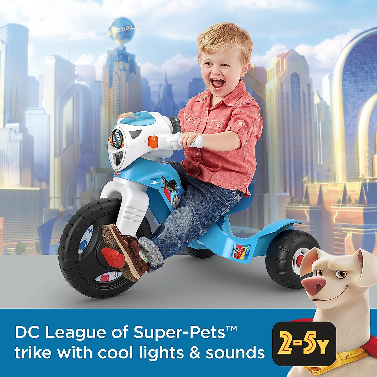 Fisher-Price DC League of Super-Pets Toddler Tricycle Lights &amp; Sounds Trike Bike with Handlebar Grips and Movie Phrases for Preschool Kids