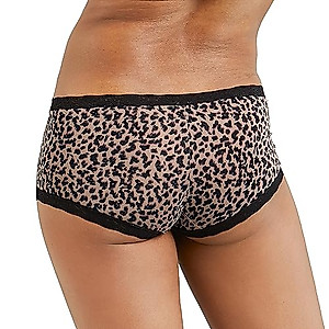 Maidenform Women's Underwear, Microfiber with Lace Boyshort Panties, One Fab Fit, 3-Pack, Sandshell/Sandshell/Iced Mocha Leo Print