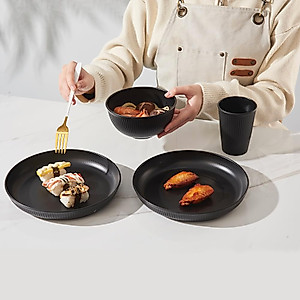 18pcs Wheat Straw Dinnerware Set Kitchen Plates and Bowls Sets HXYPN Unbreakable Dinner Plates Cereal Bowls Drinking Cups Reusable Dinnerware Sets Microwave Dishwasher Safe