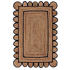 ROYAL ARTS & CRAFTS 2x3,3x5,4x6,5x7,6x9,8x10,9x12 Black Color Scalloped Design Jute Rug Kitchen Rug/Patio Rug/Hallway Rug/Entryway Rug/Outdoor Rug (4x6 Ft Area Rug)
