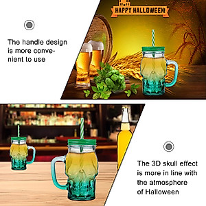 Amosfun 2Pcs glass tumbler with straw and lid skull mason jar cup cups drinking jars clear lids tumblers- Halloween Skull Gradient Glass- Cup Wine Glasses Drink Milk Cup (500ML)