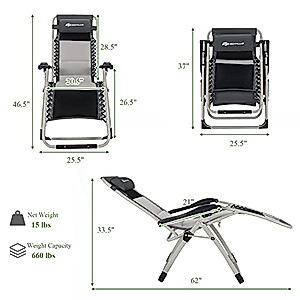 Goplus Folding Zero Gravity Chair, Adjustable Padded Lounge Recliner with Removable Head Pillow, Great for Outdoor Pool Yard, 660 lbs Weight Capacity, Pack of 2