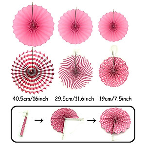 ZERODECO Party Decoration, 21 Pcs Pink Hanging Paper Fans, Pom Poms Flowers, Garlands String Polka Dot and Triangle Bunting Flags for Birthday Parties, Bridal Showers, Baby Showers, Wedding
