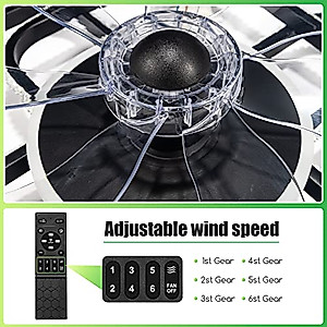 Ceiling Fans with Lights,27" Modern Flush Mount Ceiling Fan with Geometric Dimmable LED Light,Remote Controlled Ceiling Fan 6 Speed Adjustable Smart Ceiling Fans for Bedroom Living Room Decoration