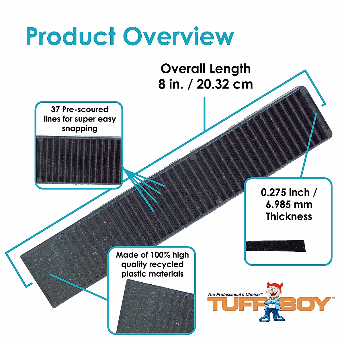TUFFBOY Composite Shims and Leveling Wedges (36 Pack, 8") - Made in USA - Extreme Load Support Plastic Shims for Leveling - Table, Floor, Doors, Toilet, and Furniture Levelers
