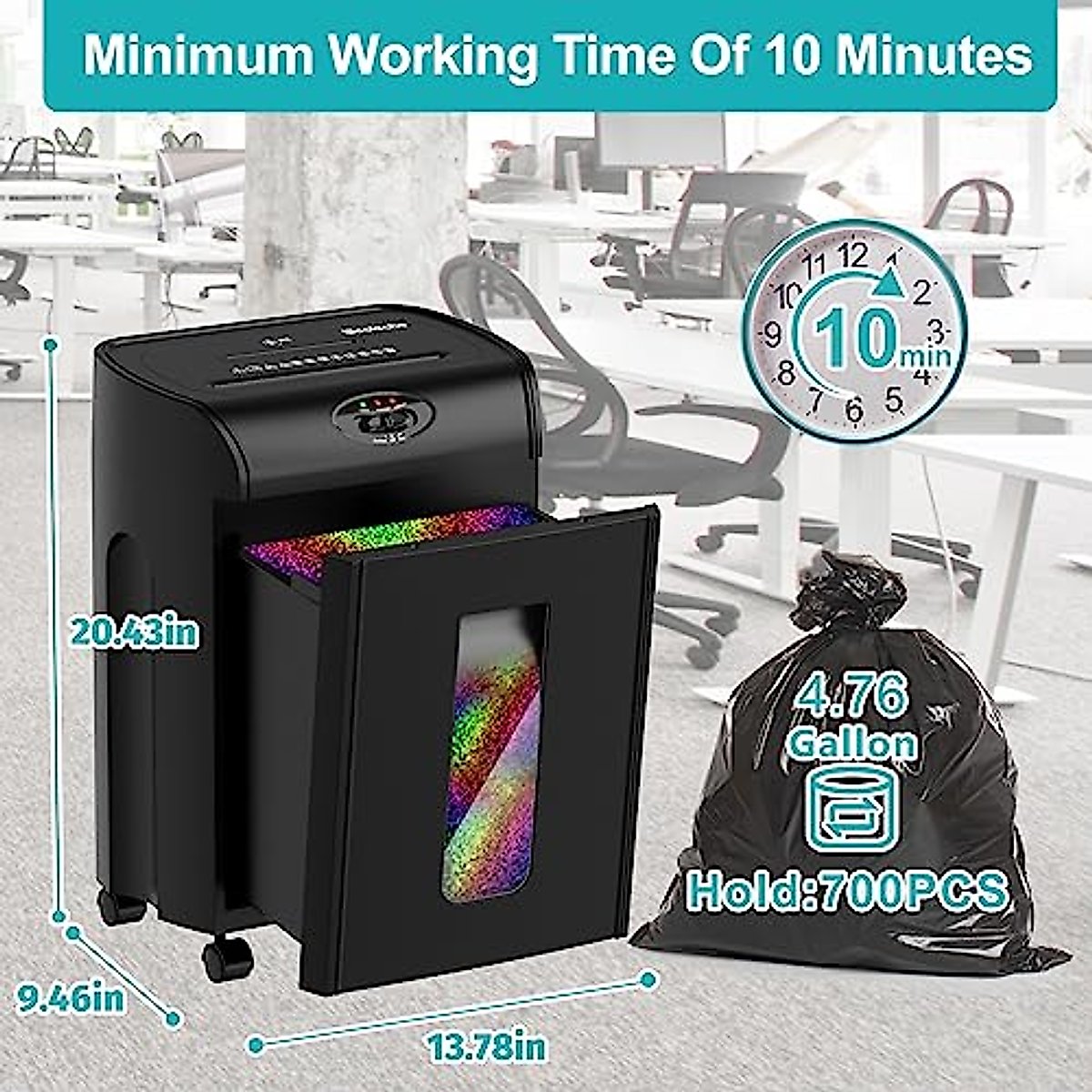Woolsche Paper Shredder, 10-Sheet Micro Cut with 4.76-Gallon Pull Out Basket, P-6 Security Level, 3-Mode Design Shred Paper and CD/Credit Card, Durable&Fast with Jam Proof System Shredder for Office