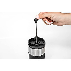 French Press Mug for Travel, Stainless Steel Travel Coffee and Tea Press, Hot or Cold Brew, Ideal Personal Mug for Travel, Car, Office, Camping, 15oz (Metallic Gray)