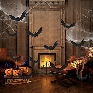 Hanging Bats Halloween Decoration Outside, Plastic Large Flying Bats with Glowing Eyes, Hanging, pasting Two Ways,Halloween Outdoor Tree Yard Porch Decoration Supplies(18 Pcs)