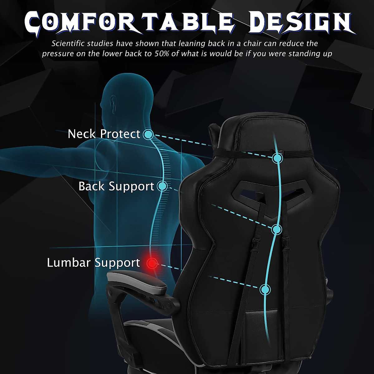 Zeanus Gaming Chairs for Adults Ergonomic Computer Chair with Footrest Gamer Chair with Massage Recliner PC Gaming Chair Home Office Desk Chair Big and Tall Racing Chair Lumbar Support Grey
