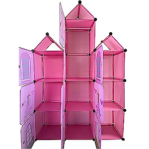 Lilly's Love Cube Castle Childrens Toy Storage, Dresser Cabinet for Stuffed Animals and Clothing, Pink Princess Design