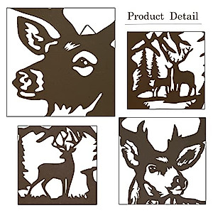 BVLFOOK 16 Inch Large Metal Deer Wall Art Decor, Rustic Cabin Decor, Hunting Decor for Home Bathroom Bedroom Lodge, Deer in the Forest Pine Tree, Set of 3