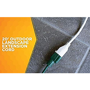 Woods Light Duty Extension Cord, 20Ft, 16 Gauge, 3 Conductor, Landscape and Patio Cord, SJTW, White, 23528801