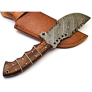 Rare Custom Blood Grooved Damascus Tracker Survival Knife Skinning Knife Hunting Knife Outdoor Knife Camping Knife | Full Tang Handle with Free Genuine Leather Sheath (TR-80)