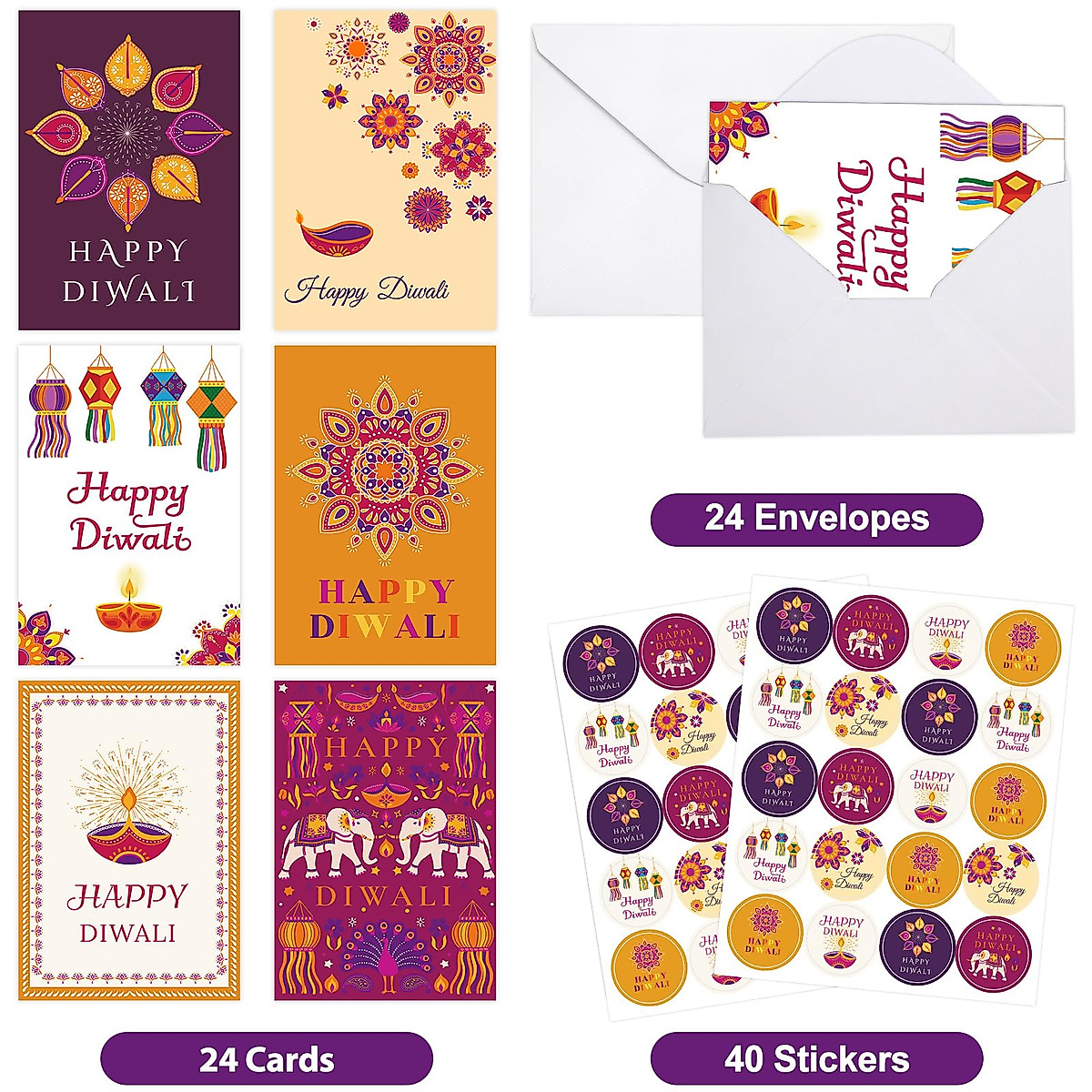 ceiba tree Happy Diwali Cards Assortment Diwali Greeting Cards Bulk with Envelopes