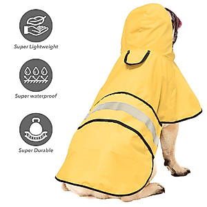 Ezierfy Reflective Dog Rain Coats - Waterproof Adjustable Pet Raincoat Jacket, Lightweight Dog Apparel & Accessories Raincoat for Small to X- Large Dogs(Yellow, Large)