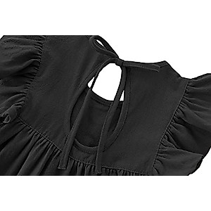 RJXDLT Toddler Dress Baby Girls Cotton Linen Ruffle Sleeve Tiered Swing Casual Summer Boho Dresses 379 Black 80