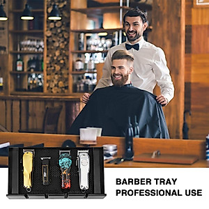 Barber Clipper Tray, Salon Anti-slip Clippers Organizer,Razor Case with 4 Notches Professional Hair Trimmer Holder Hairdresser Stylists Barber Tools Box (Black)