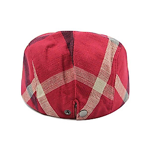 ZLSLZ 2 Pack Men's Plaid Cotton Flat Newsboy Ivy Cabbie Golf Gatsby Cap Hat Red Black