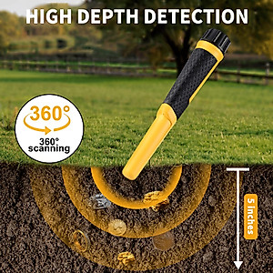 SAKOBS Metal Detector Pinpointer Wand: 5" Detection Depth, IP68 Fully Waterproof, Up to 66 Feet Underwater, 360°Detection Handheld Pin Pointer, 3 Modes (Buzzer, Vibration,Sound) for Adults & Kids