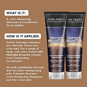 John Frieda Midnight Brunette Visibly Deeper Shampoo and Conditioner Set with Evening Primrose Oil and Cocoa for Color-Treated Hair (8.3 oz, Pack of 2)