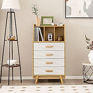 Giantex 4-Drawer Dresser Storage Cabinet - Freestanding Chest of Drawers with Countertop, 3 Open Shelves, 2 Anti-Tipping Kits, Floor Storage Organizer Unit for Living Room, Bedroom, Entryway (Natural)