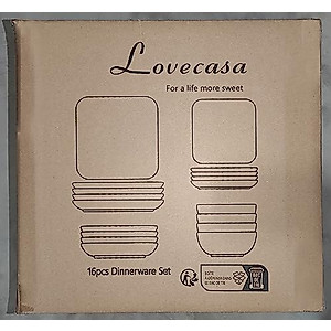 LOVECASA Square Dinnerware Sets for 4, 16 PCS Gradient Dishes Set,Stoneware Dinner Plates/Dessert Plates/Soup Plates/Cereal Bowls,Gradient Sky Blue
